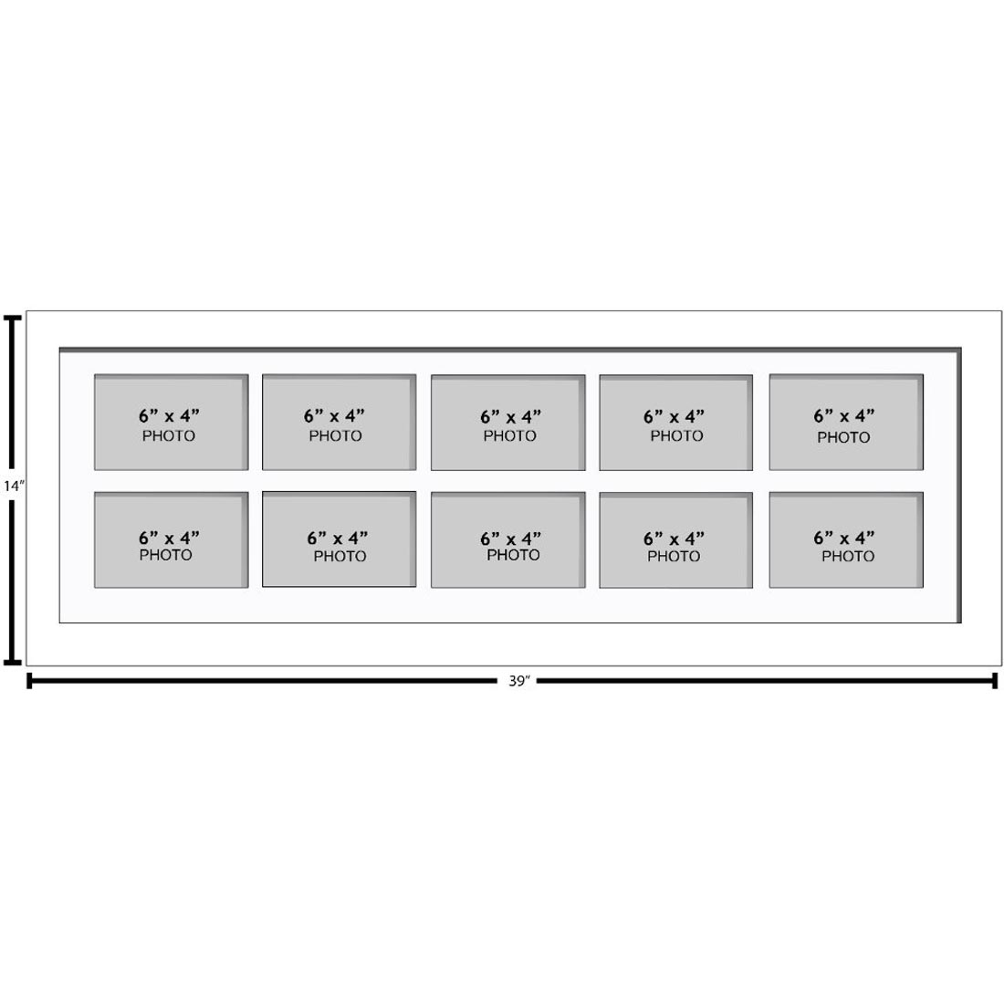 Large Multi Picture Photo Aperture Frame 6 X 4 Size With 10 Openings